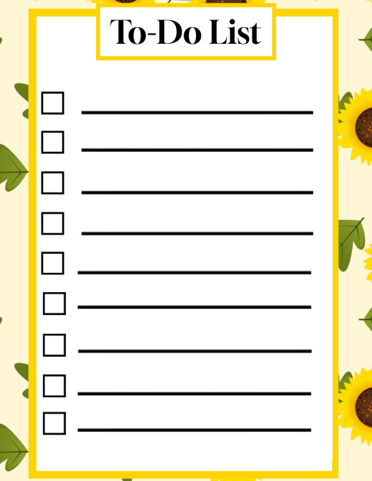 Sunflower | Yellow | To-Do | List |Checklist Template | PosterMyWall